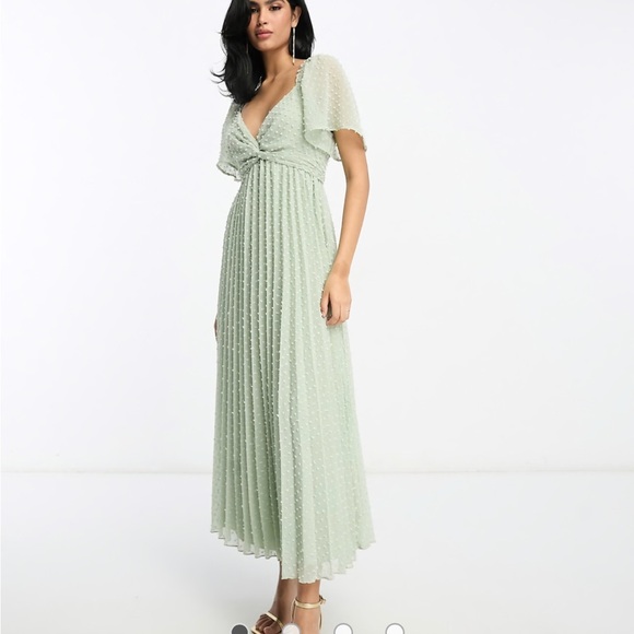 ASOS | Dresses | Asos Design Twist Front Angel Sleeve Textured Midi ...